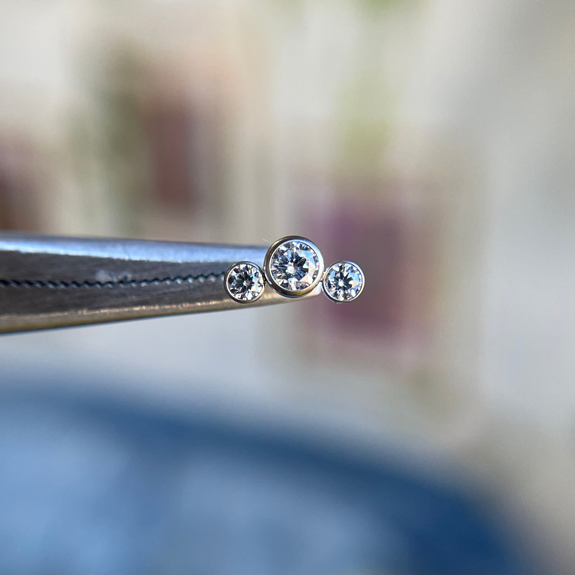 Titanium Curved Cluster with 3 Bezel set Cubic Zirconias - Threadless ...